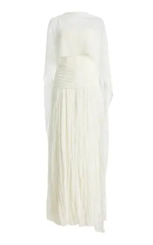 Simkhai Danielle Crinkled Jersey Cape Gown - White