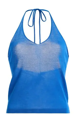 ZIAH Sheer Cotton-blend Knit Halter Cami Top - Blue