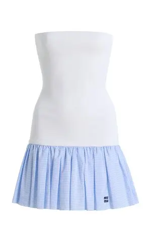 Miu Miu Cotton-blend Mini Dress With Pleated Skirt - Multi