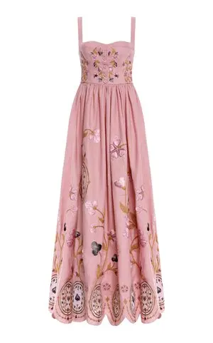 Agua Bendita Alquimia Hechizo Embroidered Linen Maxi Dress - Multi