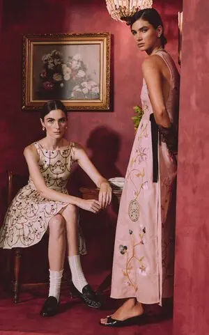 Agua Bendita Pink Embroidered Linen Maxi Dress