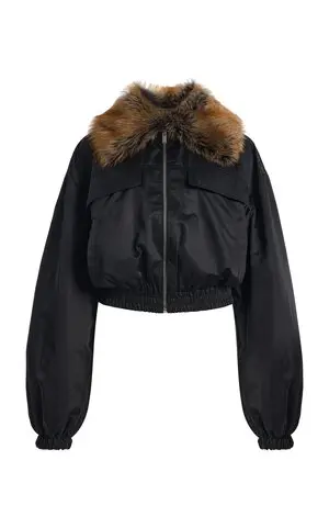 Saint Laurent Convertible Shearling Collar Bomber Jacket - Black