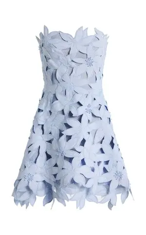 Simkhai Miri Embroidered Crepe Bustier Mini Dress - Blue