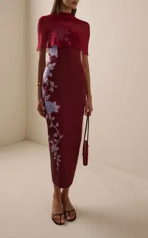 Lela Rose Silk Chiffon Capelet - Burgundy