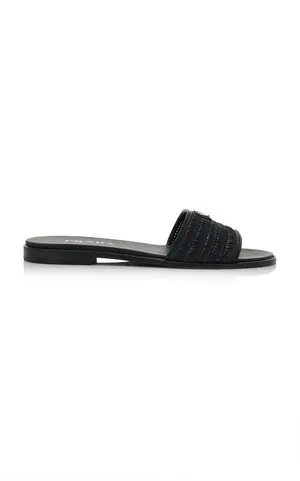 Prada Crocheted Raffia Flat Sandals - Black