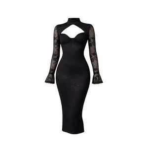 ICON LEVA Seraphina Floral Lace Bodycon Maxi Dress - Black