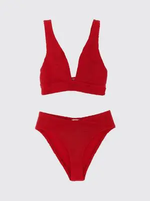 Hunza G Crinkle V-neck Bikini Set - Red