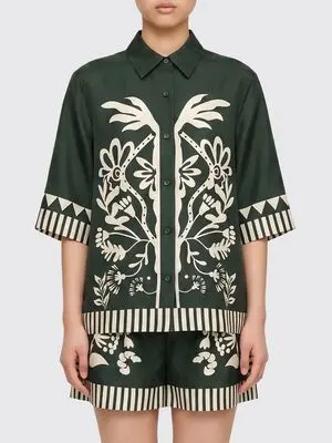 ERES Floral Print Pure Silk Shirt With A Concealed Placket - Green