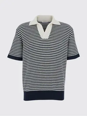 KANGRA Striped Short-sleeved Knit Polo Shirt In Silk And Cashmere
