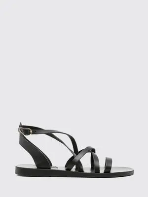 ANCIENT GREEK SANDALS Laminated Leather Flat Sandals With Ankle Strap - Black
