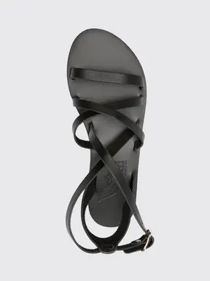 ANCIENT GREEK SANDALS Laminated Leather Flat Sandals With Ankle Strap - Black
