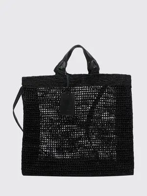 IBELIV Ocean Crochet Handbag In Raffia With Leather Handles And Shoulder Strap - Black