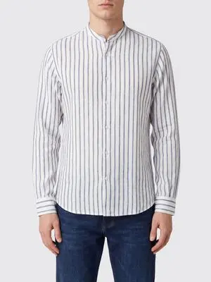 BROOKSFIELD Striped Linen And Cotton Blend Shirt With Mandarin Collar - Milk