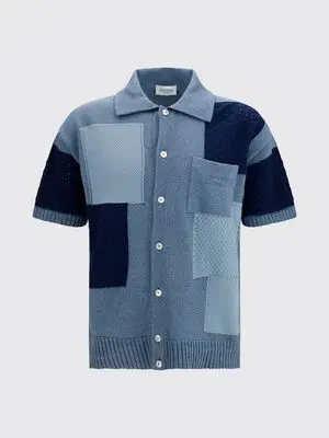 LANEUS Patchwork Print Cotton Bowling Shirt With An Elasticated Hem