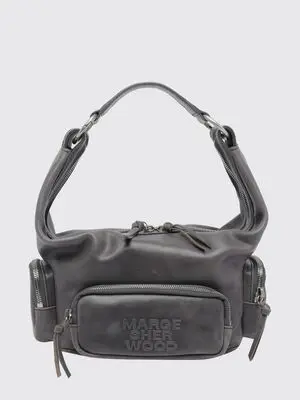 MARGESHERWOOD Smooth Calfskin Leather Hobo Bag With Double Zip Closure - Grey