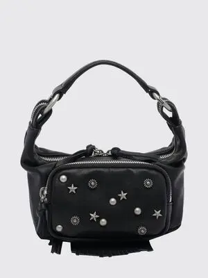 MARGESHERWOOD Mini Leather Hobo Bag With Studs, Fringes And Star Embroidery - Black