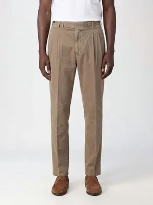 PT TORINO Slim Fit Cotton Chino Trousers With Off-center Closure - Brown