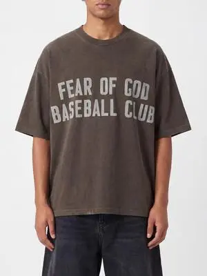 Fear Of God Relaxed Fit Cotton T-shirt With Contrast Logo And Dropped Shoulders - Brown