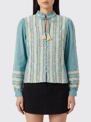Sea Kirsten High Neck Floral Print Cotton Shirt - Gnawed Blue