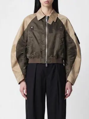 Sacai Cropped Nylon Bomber Jacket With Balloon Sleeves - Kaki