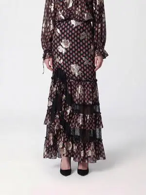 Etro Floral Jacquard Asymmetric Long Silk Skirt With Lace Inserts - Multicolor