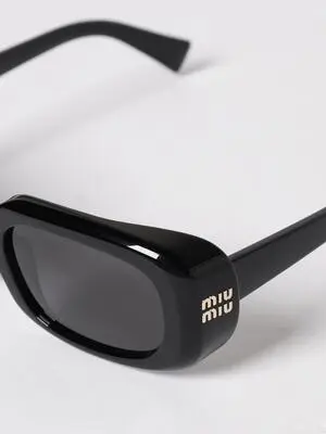 Miu Miu Rectangular Frame Acetate Sunglasses With Contrast Logo - Black