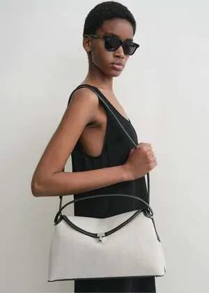 TOTEME T-lock Canvas Top Handle Ecru/black