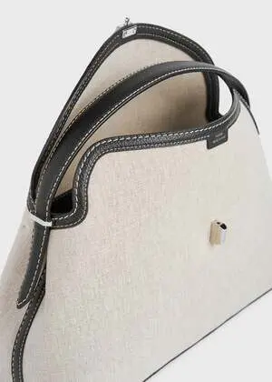 TOTEME T-lock Canvas Top Handle Ecru/black