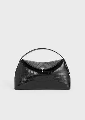 TOTEME T-lock Croco-embossed Top Handle - Black