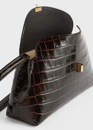 TOTEME T-lock Croc-embossed Clutch - Dark Brown
