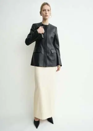 TOTEME Collarless Leather Jacket - Black