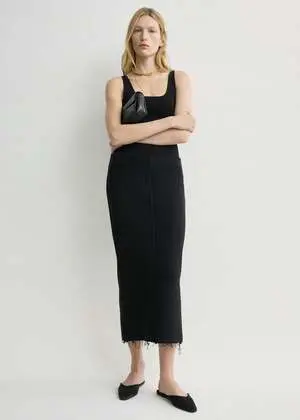 TOTEME Long Fringed Jersey Skirt - Black