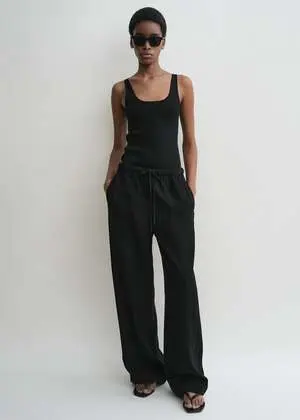 TOTEME Woven Stripe Drawstring Trousers - Black