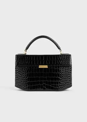 TOTEME Clip Croco-embossed Top Handle - Black