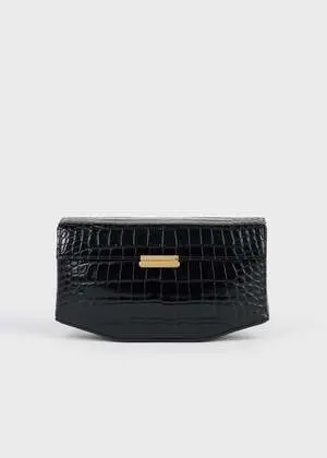 TOTEME Clip Croco-embossed Clutch - Black