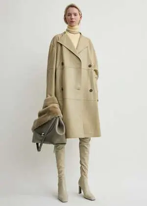 TOTEME Collarless Leather Coat - Rye