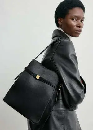TOTEME Belted Pony Hair Effect Leather Bucket Bag - Black