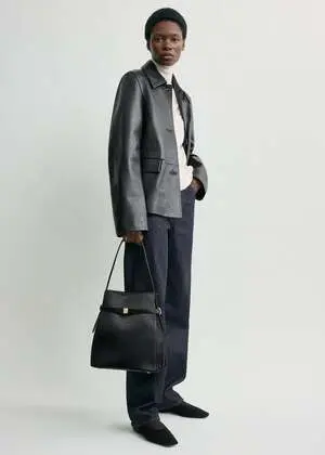 TOTEME Belted Pony Hair Effect Leather Bucket Bag - Black