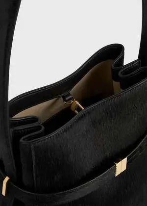 TOTEME Belted Pony Hair Effect Leather Bucket Bag - Black