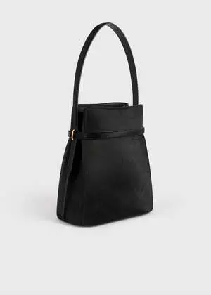 TOTEME Belted Pony Hair Effect Leather Bucket Bag - Black