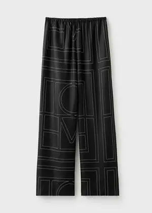 TOTEME Monogram Silk Pj Bottoms Black