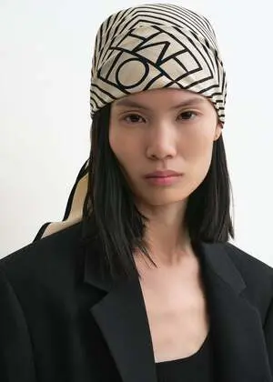 TOTEME Centered Monogram Silk Scarf Crème