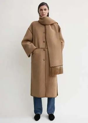 TOTEME Embroidered Scarf Coat - Camel