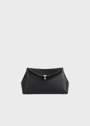 TOTEME T-lock Grained-leather Clutch Black - Black Grain