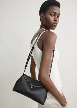 TOTEME T-lock Grained-leather Clutch Black