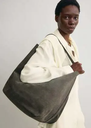 TOTEME Belted Suede Tote Bag - Granite