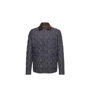 Moncler Kryen Diamond Quilted Denim Shirt Jacket With Velvet Collar - Blue