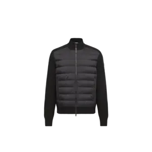 Moncler Wool & Cashmere Blend Zip-up Cardigan With Quilted Front - Black