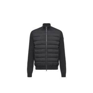 Moncler Wool & Cashmere Blend Zip-up Cardigan With Quilted Front - Blue