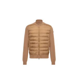 Moncler Wool & Cashmere Blend Zip-up Cardigan With Quilted Front - Brown